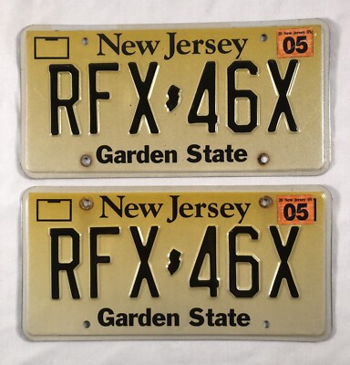 Matching Pair of New Jersey License Plate RFX 46X NJ Plates Black ...
