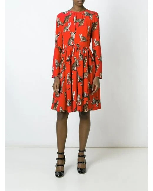 AUTH 2018 Dolce & Gabbana cats-print red silk dress 42it | eBay AUTH 2018 Dolce & Gabbana cats-print red silk dress 42it | eBay