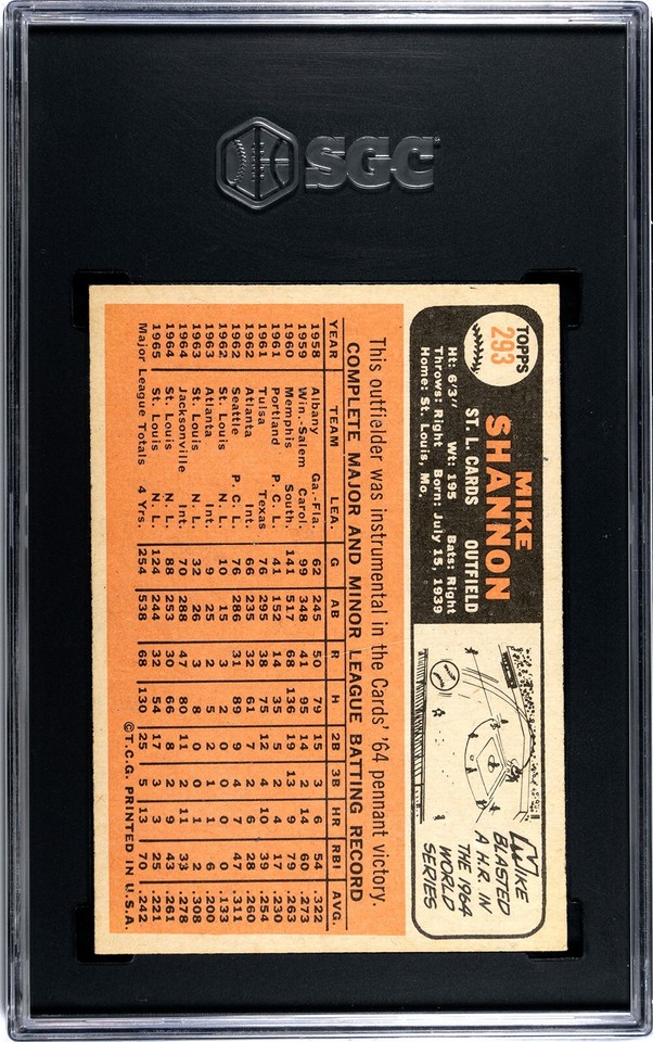 1966 Topps MIKE SHANNON Cardinals #293 SGC 6 EX/NM Condition | eBay