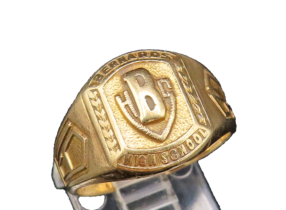 10K GOLD Vintage Antique 1937 Bernard High School Signet Ring Sz 7.5 ...
