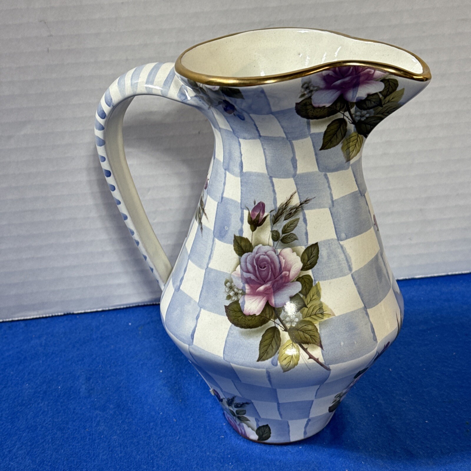 RARE Roses Mackenzie Childs Blue Morning Glory Honeymoon Pitcher ...