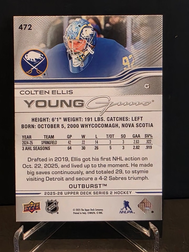 2025-26 UPPER DECK SERIES 2 🔥 #472 COLTEN ELLIS OUTBURST SILVER YOUNG ...
