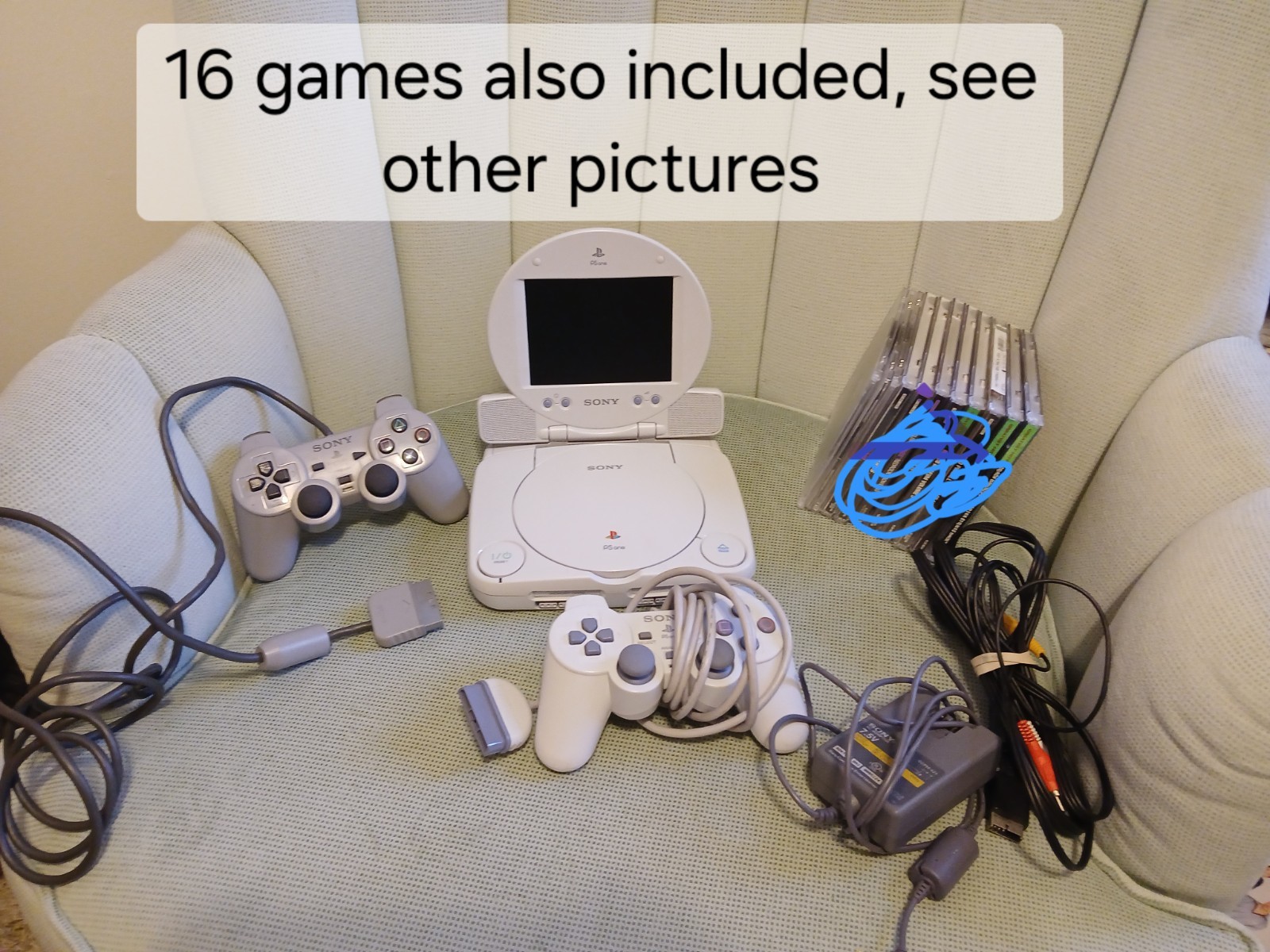 Sony PSOne Ps1 with LCD screen Console 16 games and controllers ...
