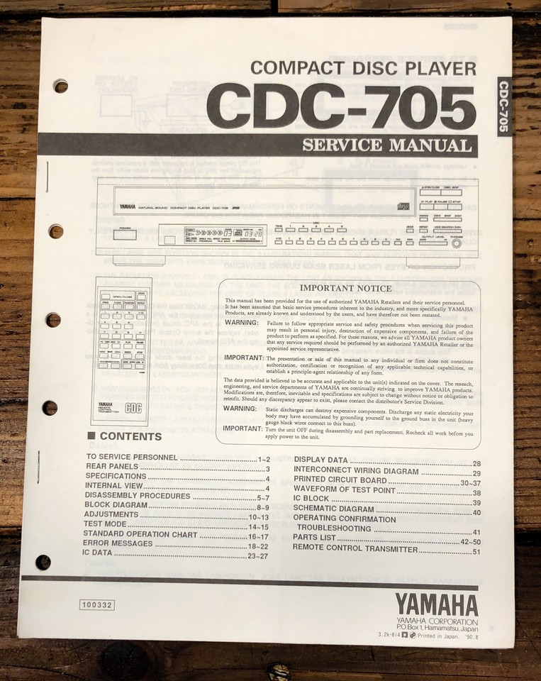 Yamaha CDC-705 CD Player Service Manual *Original* | eBay