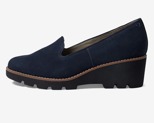 Vionic Willa Navy Suede Wedge Womens 9 M Slip On Shoes Arch Support New ...