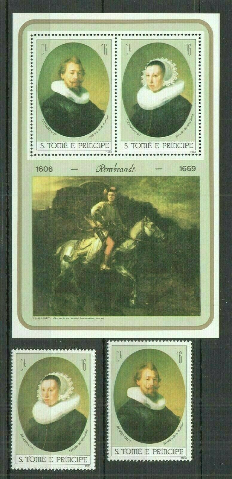 C0252 1983 SAO TOME & PRINCIPE ART REMBRANDT MICHEL 25 EURO #817-18 ...