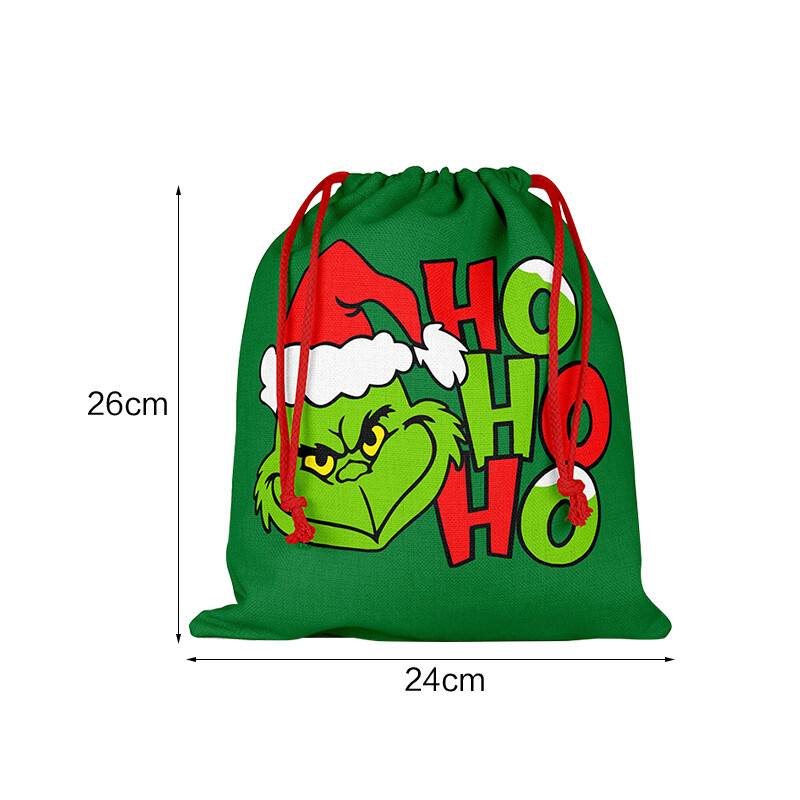 Christmas Green Grinch Sack Drawstring Bag Large Hessian Xmas Present ...