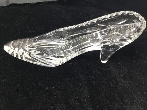 Clear pressed Crystal Glass High Heel Scalloped Slipper Shoe Cinderella ...