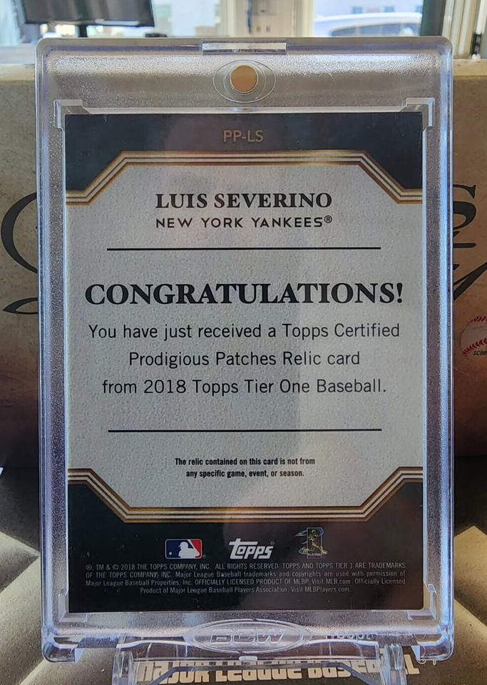2018 Topps Tier One LUIS SEVERINO Prodigious Patches Jumbo Patch #/10 ...