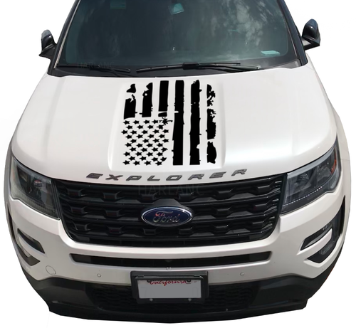 Distressed USA flag Hood sticker decal - Fits 2011-2019 Ford Explorer ...