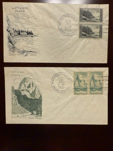 1935 Grimsland Cachet Imperf Pairs National Park (Scott 756-65) First ...