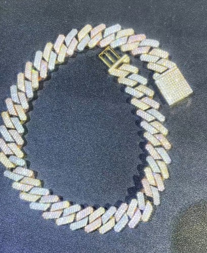 925 Silver 20mm Iced Out Moissanite Multicolor Cuban Link Chain 22inch ...