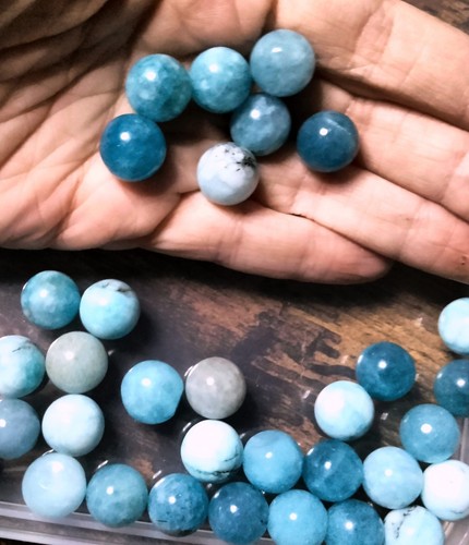 34 PCs. Small Natural Aquamarine Spheres Marbles Crystal Mineral ...
