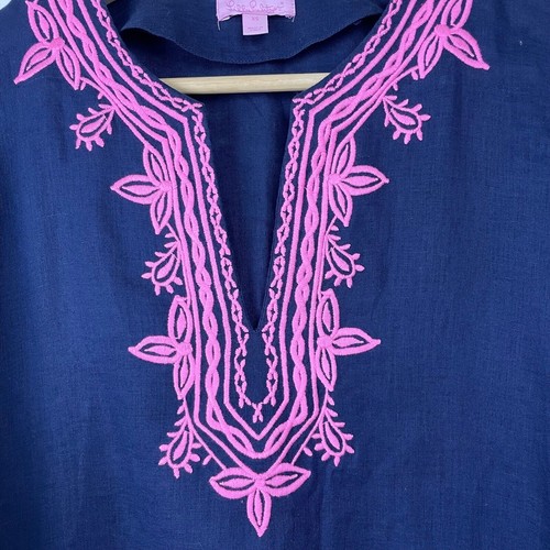 Lilly Pulitzer 100% Linen Amelia Island Blue Embroidered Popover XS ...