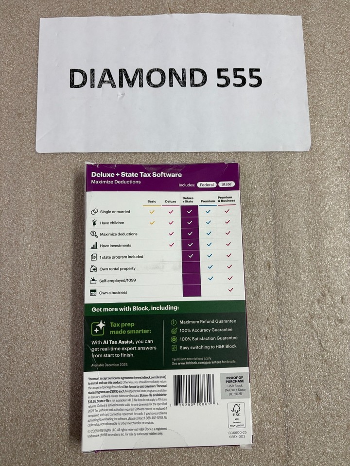 H&R Block Tax Software Deluxe + State 2025 Key Card PC/Mac | 8616 | eBay