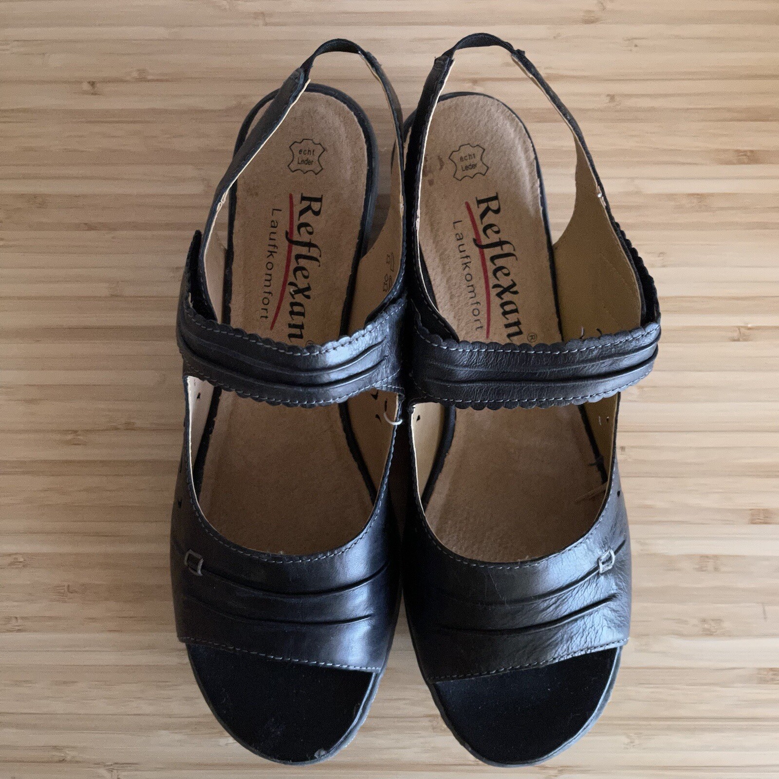 Reflexan Flex-Zone Black Leather Adjustable Comfort Sandals Shoes size ...