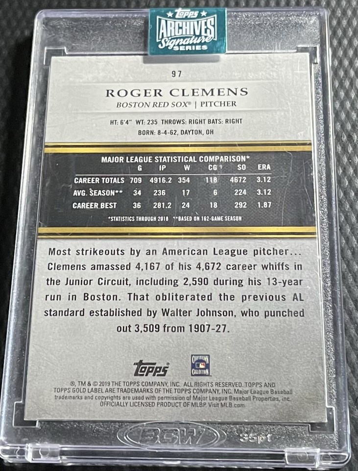 2024 Roger Clemens Red Sox 1/1 Topps Archives Signatures On-Card ...