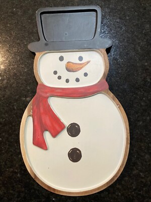 Rustic wooden yuletide snowman cheese and cracker board (14x8) - New | eBay