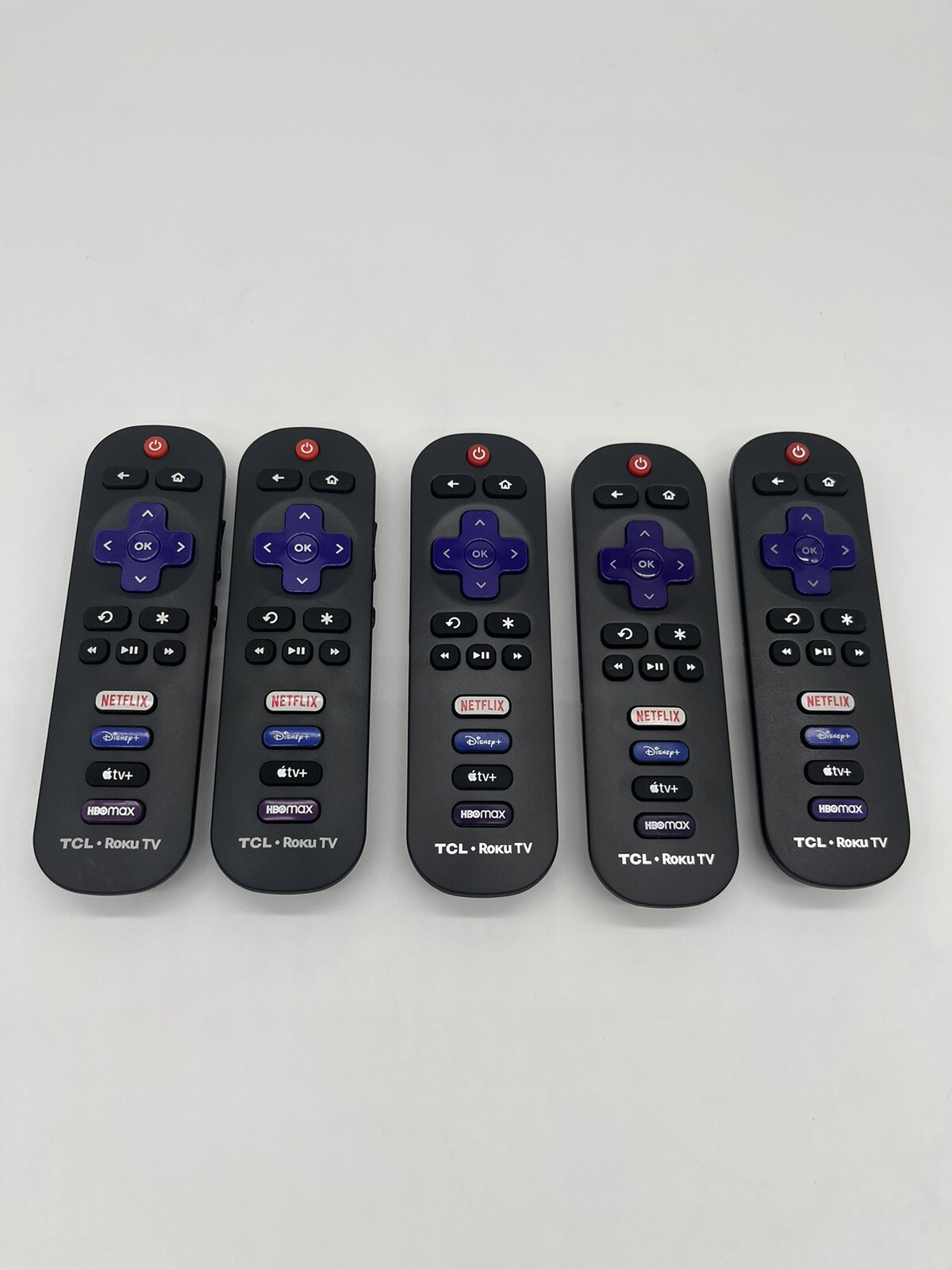 LOT OF 5 GENUINE TCL ROKU TV REMOTE CONTROLS w/ (NETFLIX AMAZON CBSNEWS ...