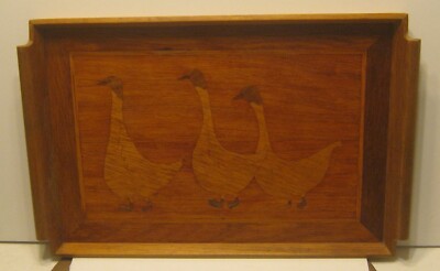 Vintage Americana Marquetry Inlay Wooden Tray Featuring GEESE Excellent ...