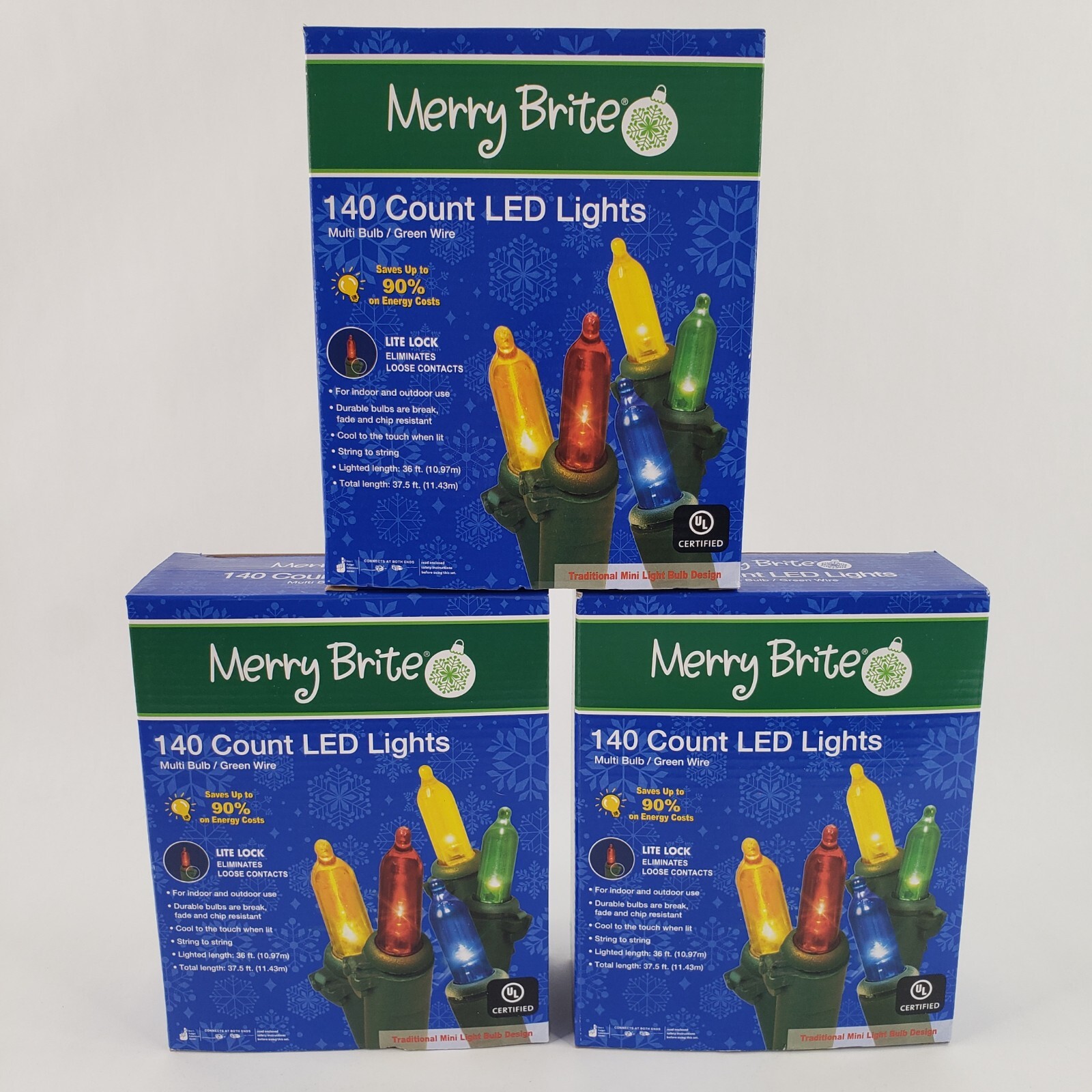 3 Merry Brite 140 ct LED Lights Multi Color Bulb Christmas Patio Kids ...