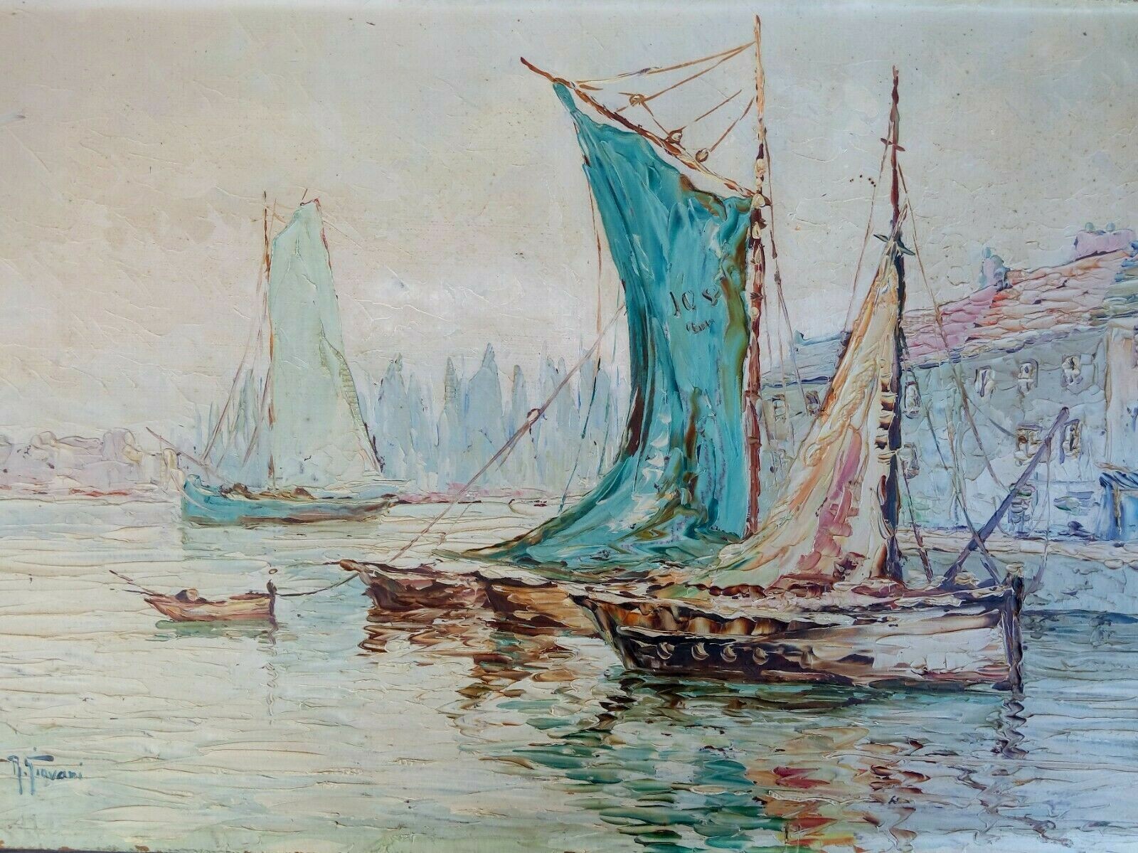 Robert GIOVANI "Concarneau le vieux port" tableau année 1940-1950 | eBay