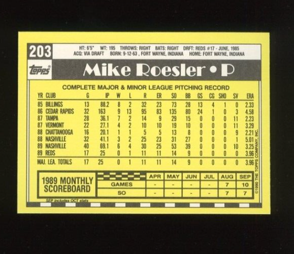 1990 TOPPS TIFFANY #203 MIKE ROESLER ROOKIE RC CINCINNATI REDS | eBay