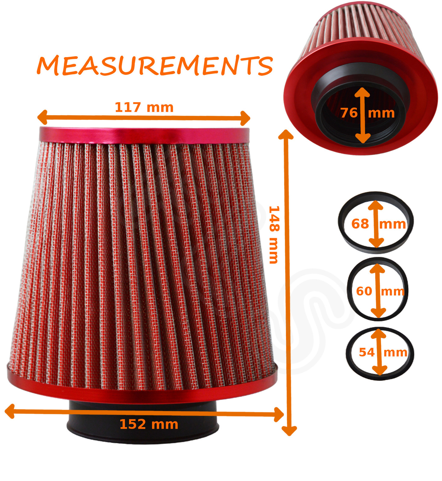 RED UNIVERSAL PERFORMANCE FREE FLOW AIR FILTER & ADAPTERS - Rover | eBay UK