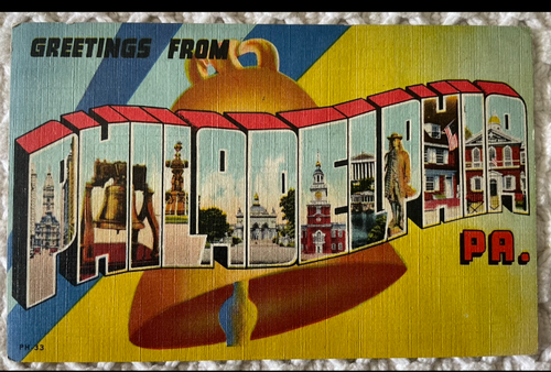 Greetings from Philadelphia PA-Pennsylvania LARGE LETTER Vintage linen ...
