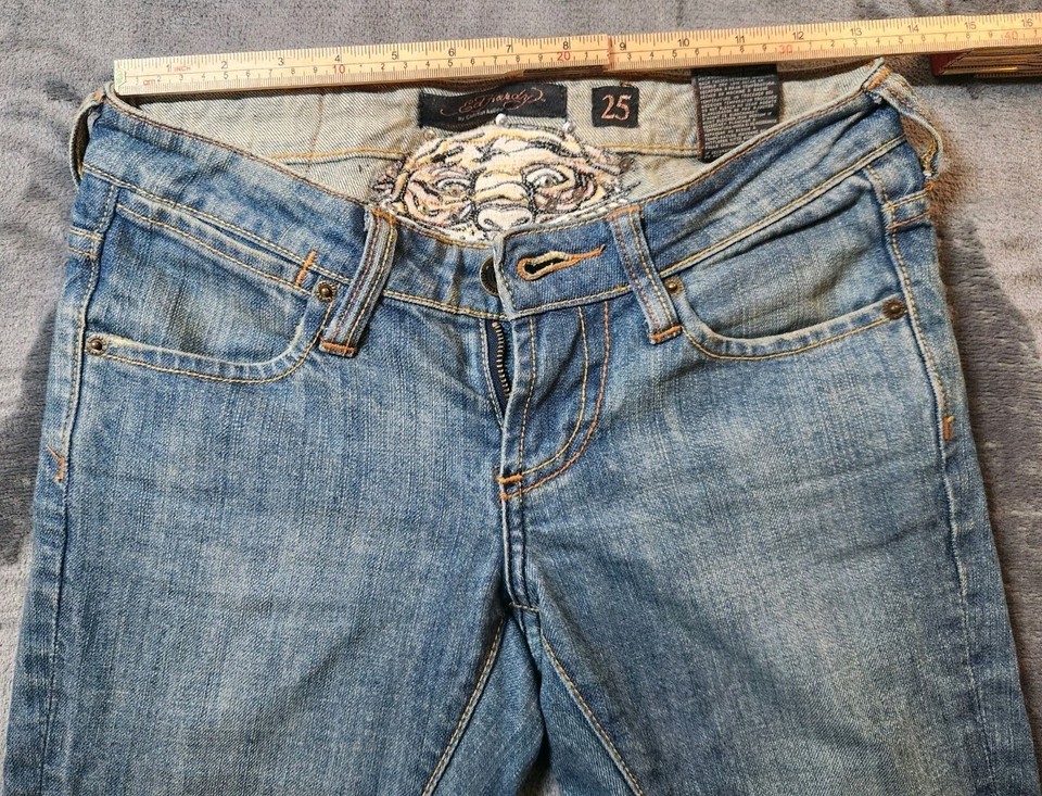 Ed Hardy Jeans Womens 25 Blue Denim Embroidered Tiger Graphic ...