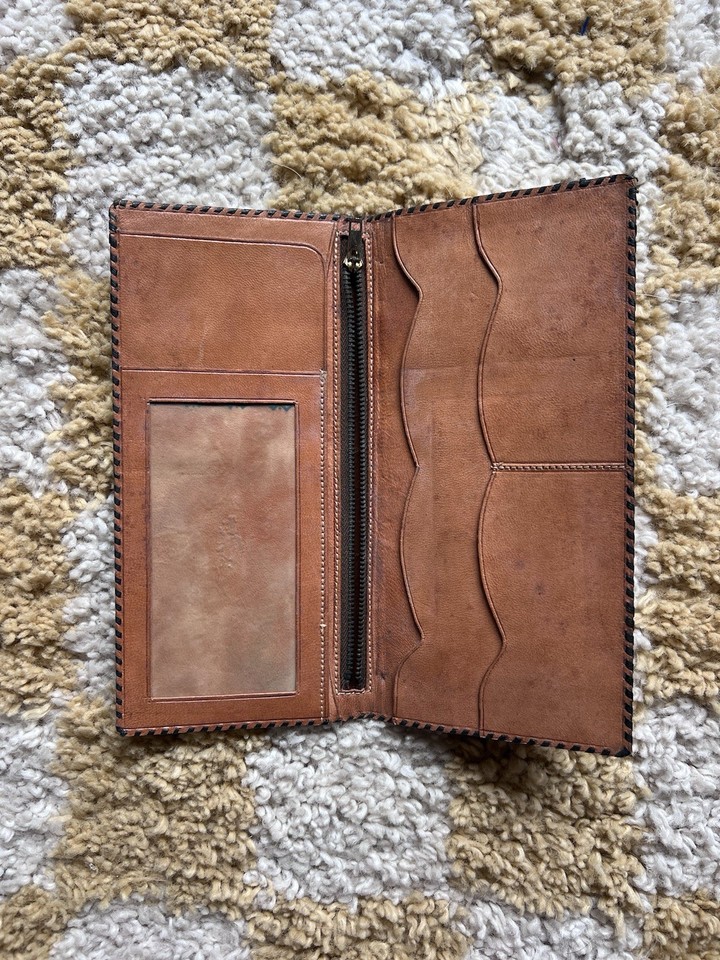 Vintage Hand Tooled Authentic Leather Bill Fold Wallet - Aztec Handmade ...