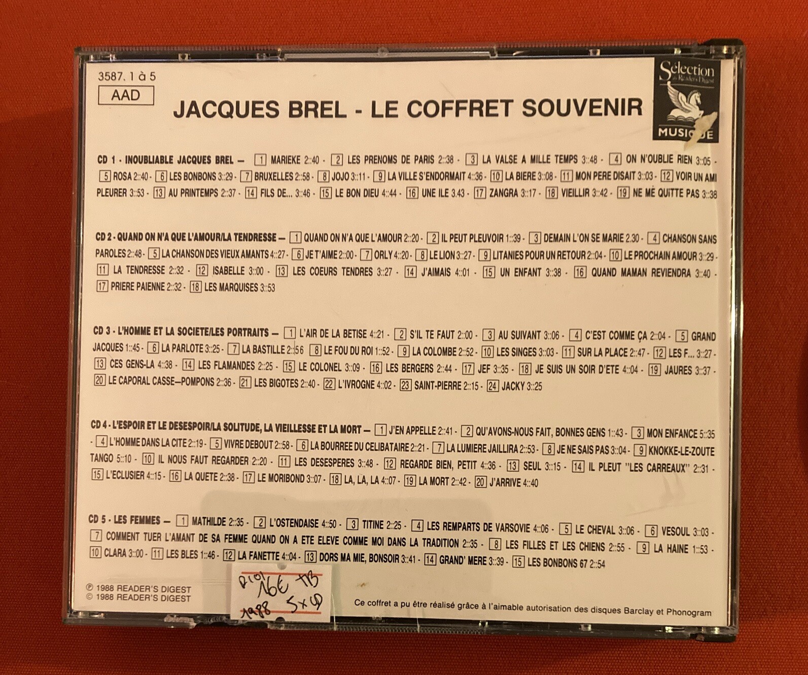 Jacques Brel Set Souvenir 1988 Very Bon Condition 5X CD | eBay