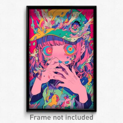 Anime Art Poster - Girl Feeling Resignation, Rosy Hair Through Headwear ...
