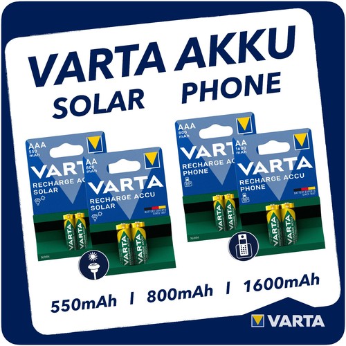 VARTA Solar Akku / Phone Akku AA / AAA 550mAH / 800mAh / 1600mAh | eBay.de