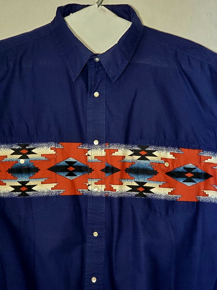 Rustler By Wrangler Shirt 2X Blue Short Sleeves Snap Pearl Button ...