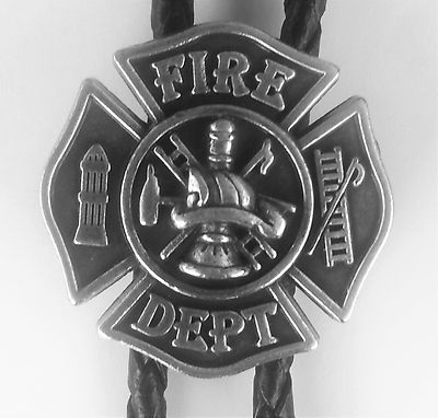 NEW FIRE DEPARTMENT LOGO FIRE FIGHTER MAN SILVER WESTERN COWBOY BOLO ...