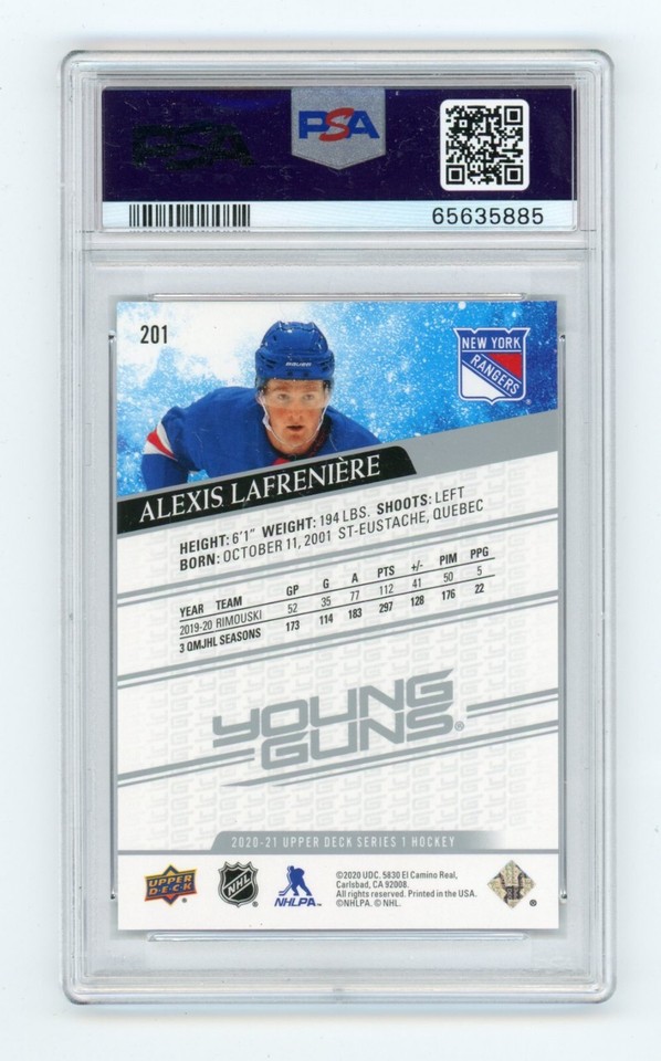 2020-21 Upper Deck Alexis Lafreniere Young Guns PSA 9 RC New York ...