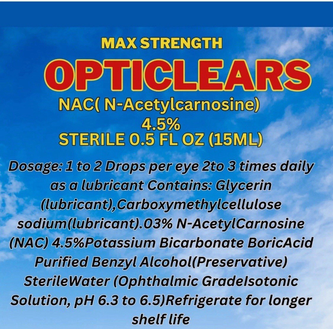 Cataract Eye Drops with 4.5% NAC, N-Acetylcarnosine 15ml Vial 2 pack ...