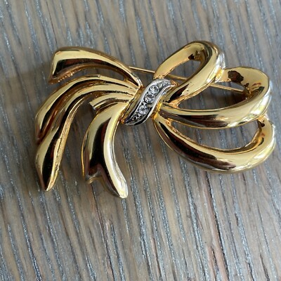 Vintage Gold Gilt Bunched Bow Ribbon Center Settings Women's Pinback ...