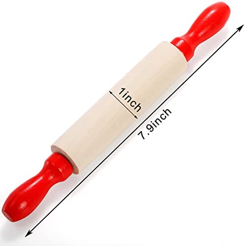 Set of 12 Mini Rolling Pin 8 Inch Wood Dough Roller with Red Handle ...