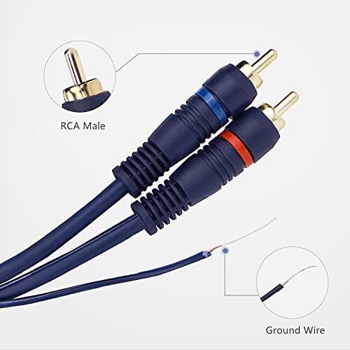 RCA Cable with Ground Wire, 10ft Turntable Cable Gold Plated 2RCA Male ...