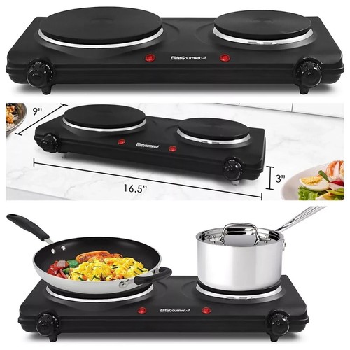 Portable Small Electric Stove Top 2 Burners Double Plate Cast Iron ...