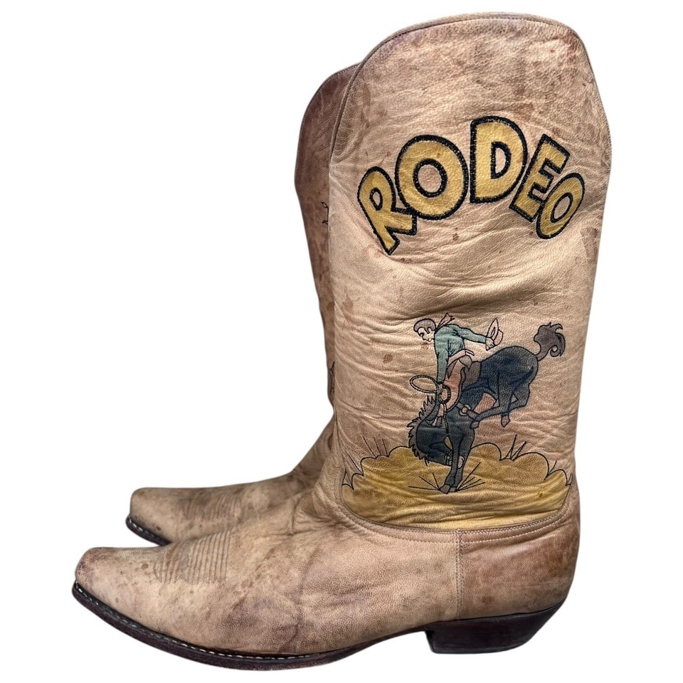 The Old Gringo Rare Rodeo Cowboy Tattooed Leather Cowboy Boots Size 13D ...