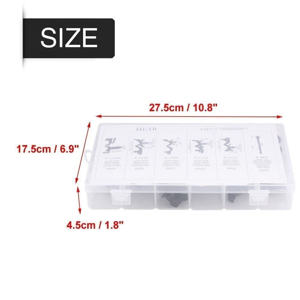 54pcs 6 Sizes Assorted Car Wiring Harness Wire Routing Clip Convoluted ...