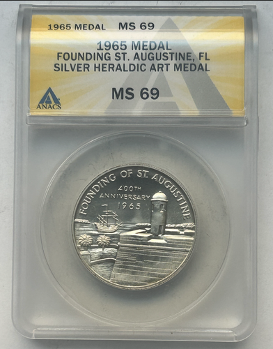 USA FOUNDING ST.AUGUSTINE FL SCD HERALDIC ART SILVER HALF DOLLAR MS69 ...