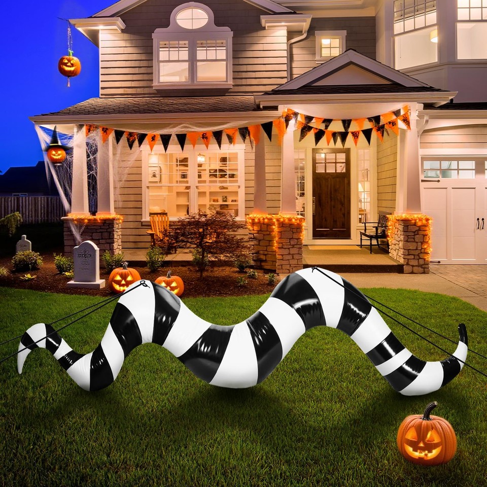 8ft Halloween Inflatables Sandworm Outdoor Decorations Black and White ...