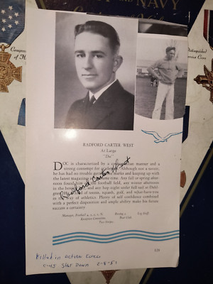 Lt. Col. RADFORD CARTER WEST, USMC KIA Korea 33rd MAG Signed 1937 USNA ...