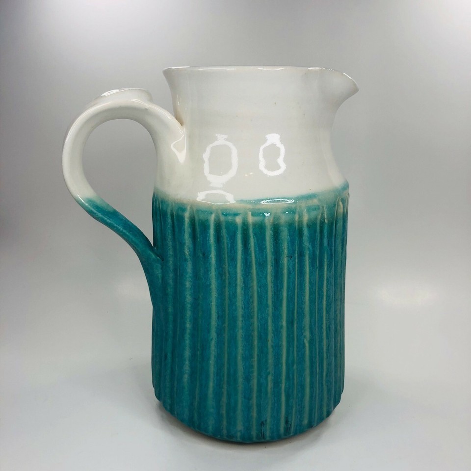 Hand Made Pottery 40 oz Pitcher with Glossy White and Matte Turquoise ...