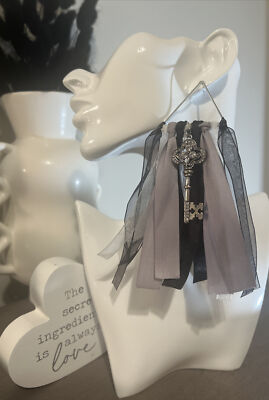 Handcrafted Black, White and Gray Sheer Ribbon Dangle Earrings | eBay