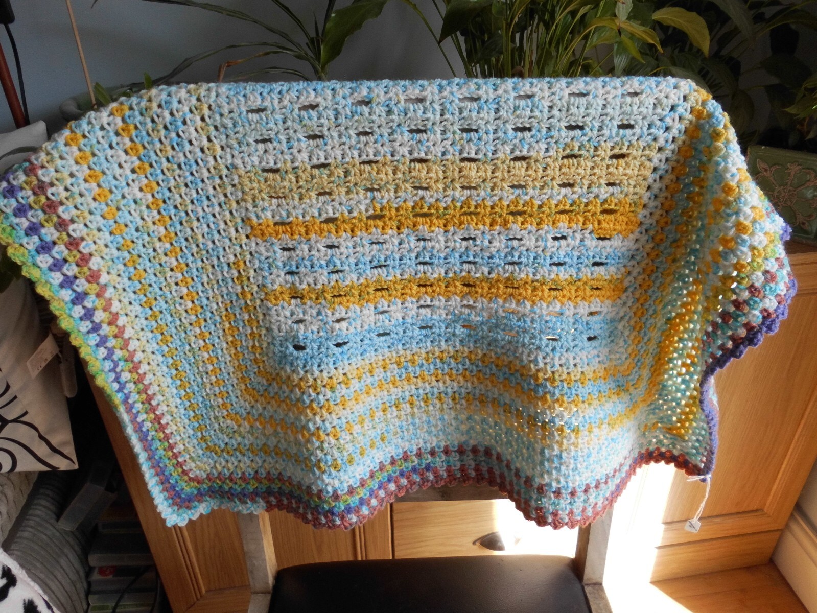 BOHO BABY BLANKET, 31x31 ins, CROCHET, CENTRAL EYELET DETAIL, PICOT ...